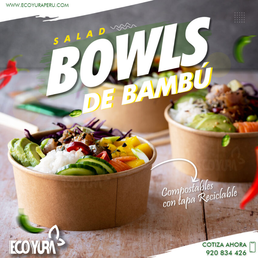 Bowl de Bambú Biodegradable 1300ml+Tapa Pet – Envases Biodegradables ...
