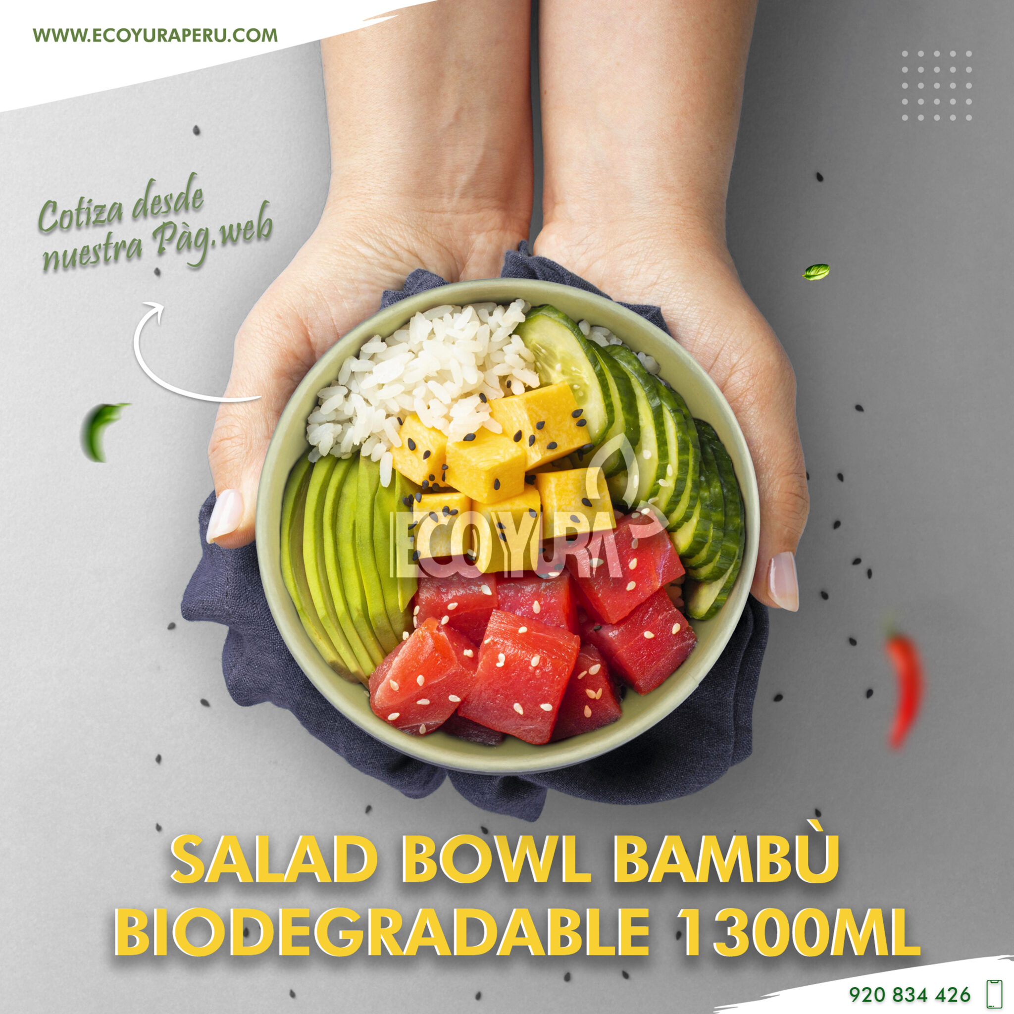 Bowl de Bambú biodegradable 500ml - Envases Biodegradables Eco Yura Perú